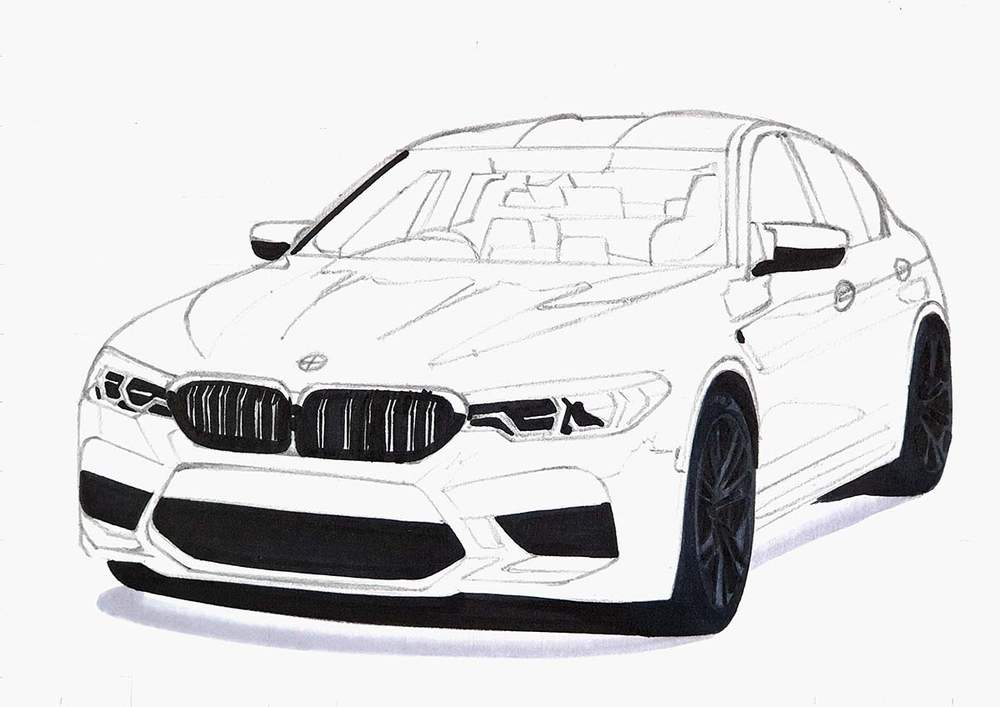 How To Draw A BMW M5 Competition - Realistic Step-By-Step Tutorial